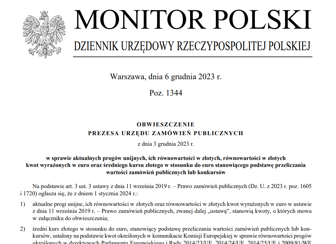Zamówienia publiczne 2024 - nowe progi unijne i nowy średni kurs ...